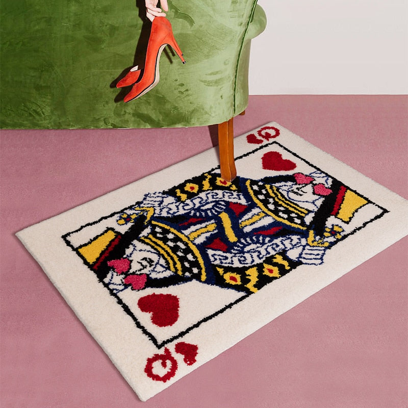Poker Face Tufted Area Rug - Queen of Hearts Playing Cards Shaped RUG ...