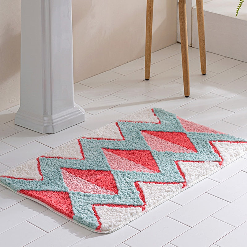 Pastel Geometric Boho Bath Mat Bathroom Rug